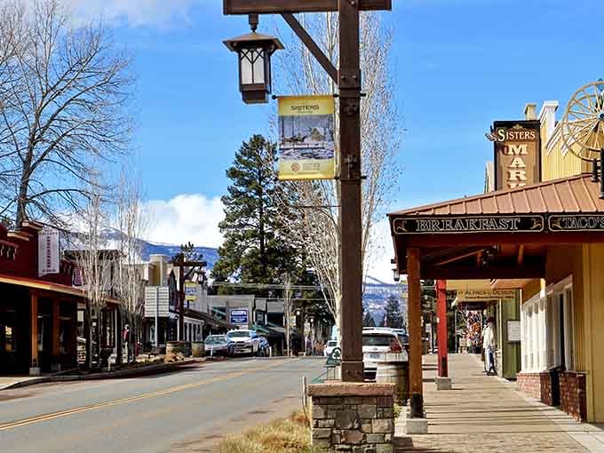 Western storefronts meet mountain peaks in Sisters, where every building looks ready for its close-up.