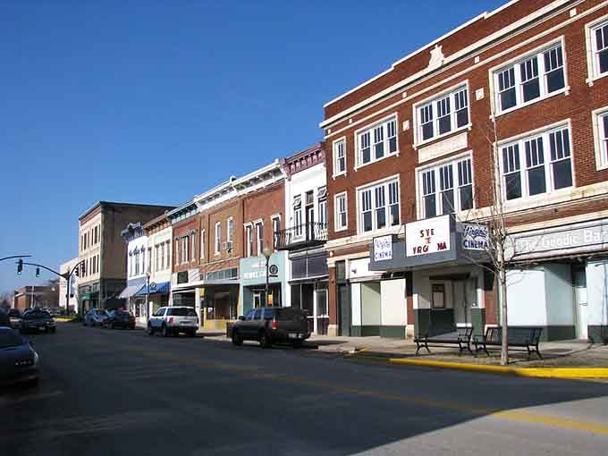 Somerset's historic downtown stretches wide under clear skies, inviting you to park once and wander for hours.