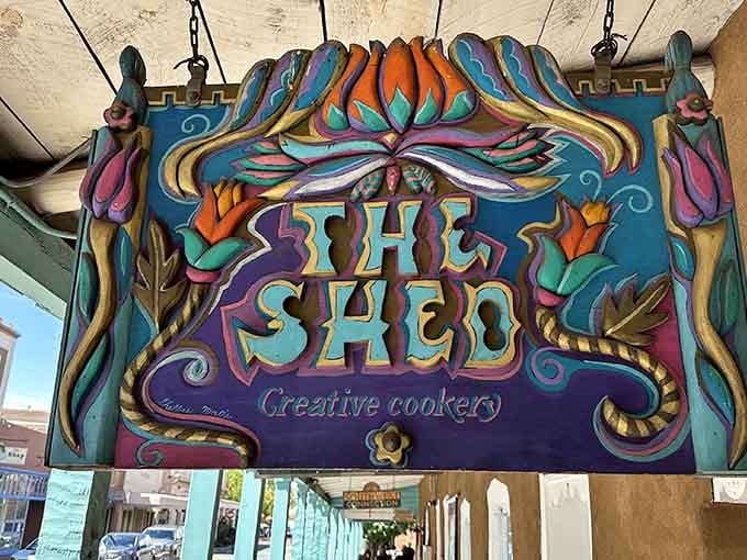 The Shed's whimsical, colorful sign perfectly captures Santa Fe's artistic spirit. Like a psychedelic welcome mat to flavor town!