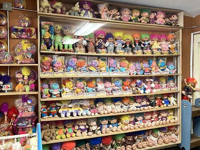 Wall-to-wall trolls with wild hair create a rainbow explosion that'll transport you straight back to childhood.