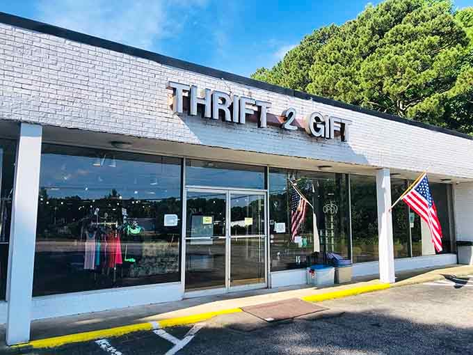 Those patriotic flags flanking the entrance tell you this place honors both community values and smart shopping.