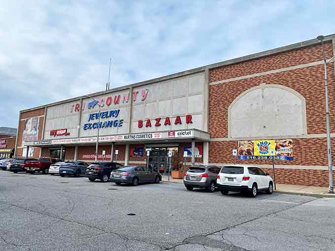 That classic brick facade promises endless aisles of bargains waiting inside for the patient explorer.