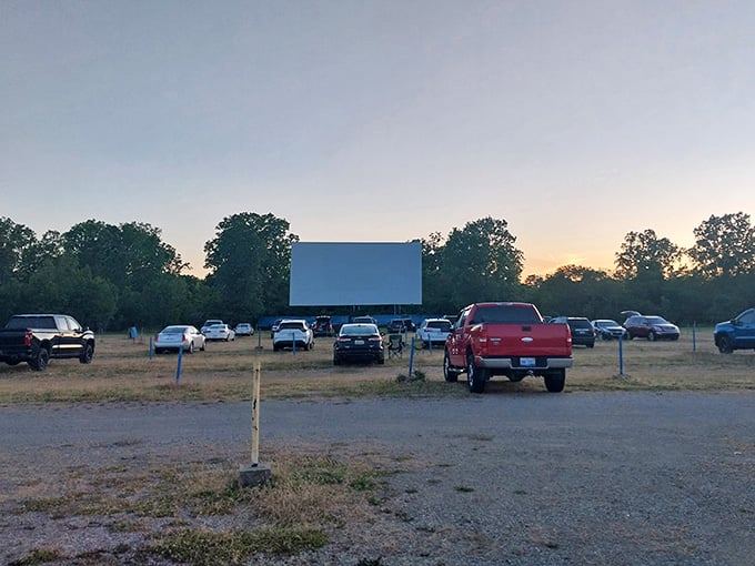 Sunset transforms this classic drive-in into something special, with trucks lined up like they're waiting for Woodstock.