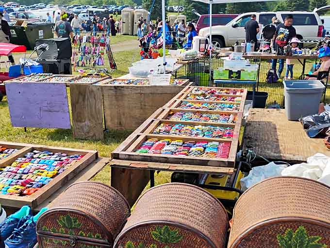 Open-air market vibes meet serious treasure hunting under blue skies where bargains bloom like wildflowers in spring.