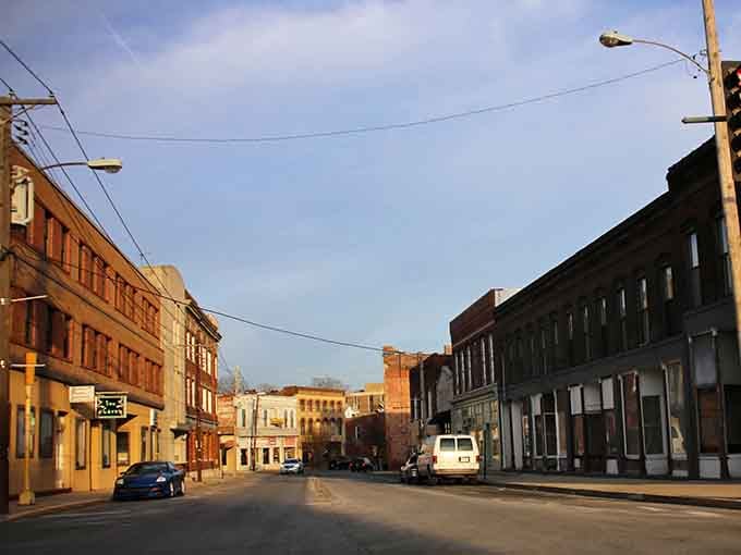 Golden hour light bathes these historic buildings in warmth, making every brick glow like it's sharing century-old secrets.