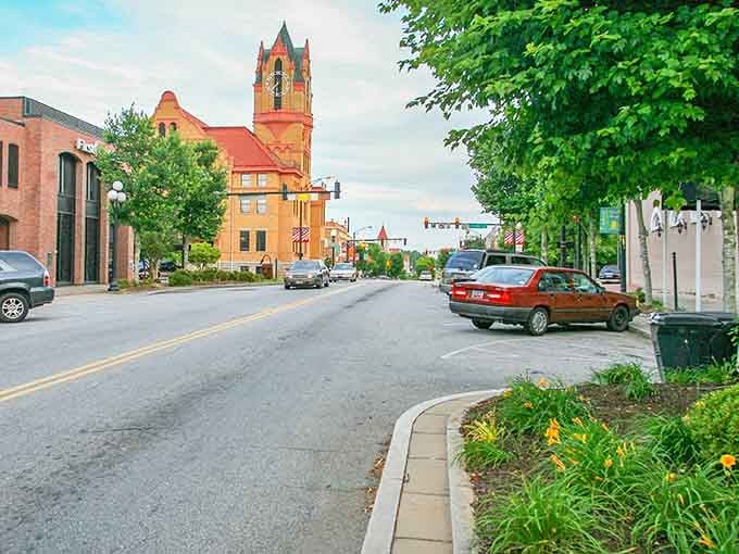 The striking orange church tower stands sentinel over Anderson's affordable streets. Gothic architecture that doesn't lead to gothic-level expenses!