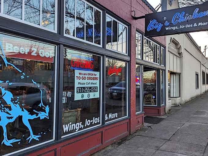 "Wings, Jo-Jos & More" isn't just a sign—it's a roadmap to happiness with a crispy detour.