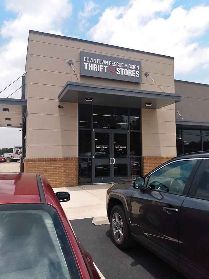 The clean entrance and fresh pavement invite you into a shopping experience that supports a wonderful mission.