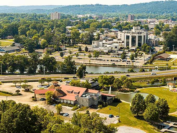 Green spaces and water features nestled among the buildings prove small towns know how to balance nature with progress.