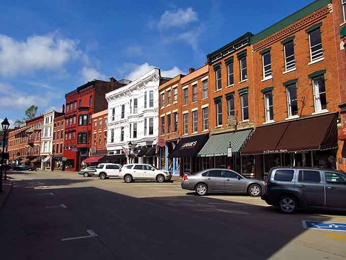That turret on the corner building looks like something from a Victorian postcard your grandmother might've saved.
