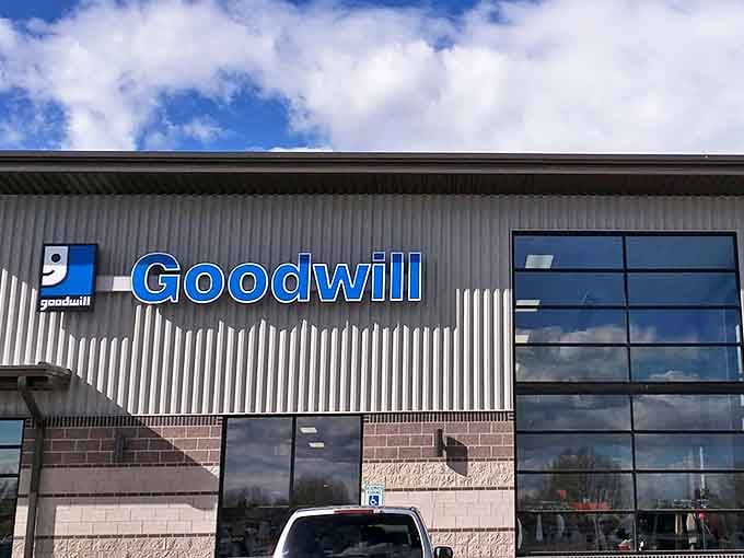 Corrugated metal meets modern design at this Goodwill location &ndash; industrial chic before it was charging premium prices.