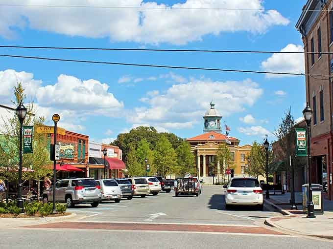Brick streets and angle parking create a scene straight from your favorite classic movie about hometown America.