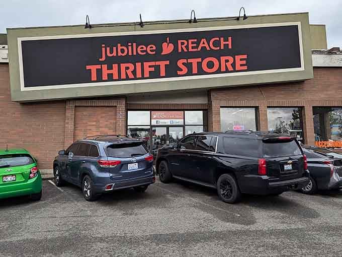 That striking orange signage glows like a beacon, drawing savvy treasure hunters to racks bursting with possibilities.
