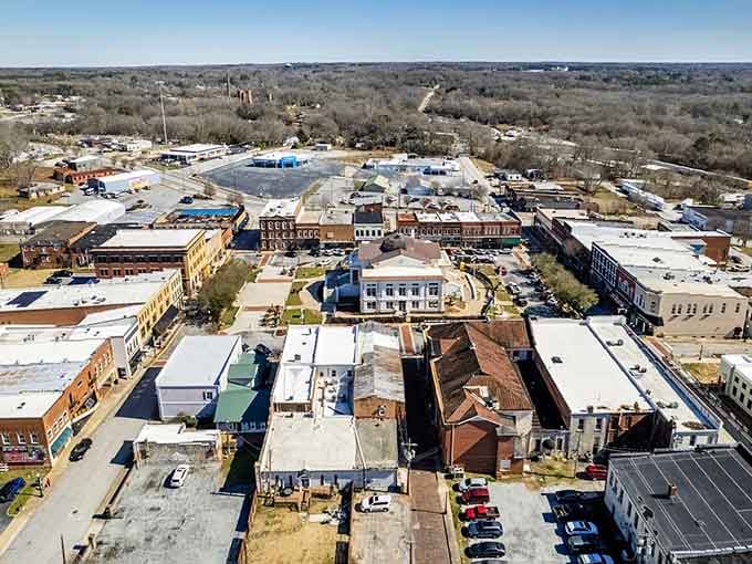 From above, you can see the whole story: a compact downtown surrounded by green space and possibility.