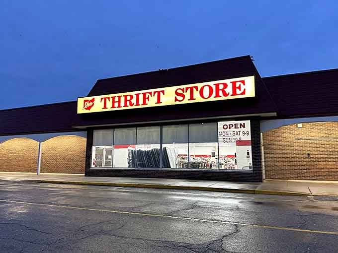 The bright signage practically glows against that beautiful blue sky, beckoning bargain hunters like a lighthouse guides ships home.