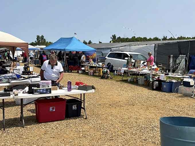 Gravel pathways wind between vendor tables loaded with everything from nostalgia to next week's project.