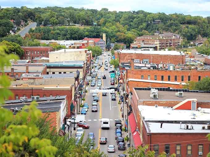 From this hilltop view, the town unfolds like a well-loved quilt stitched with history and charm.