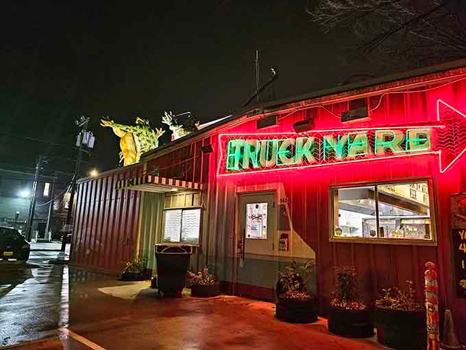 When the neon glows at night, this shipping container paradise becomes the coolest backyard party you've ever crashed.