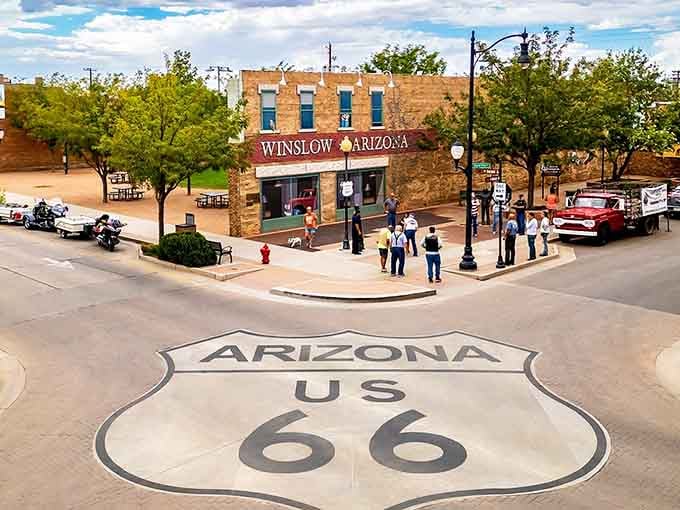 The Route 66 shield painted on the street is Instagram-worthy proof you've arrived at an American legend.
