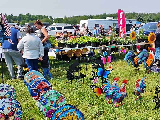 Those cheerful metal roosters and garden decorations add instant personality to any yard that needs brightening up.