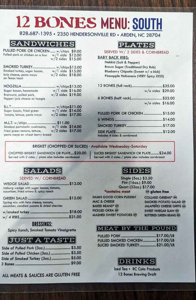 This menu reads like a love letter to smoked meat, written by someone who really understands the assignment.