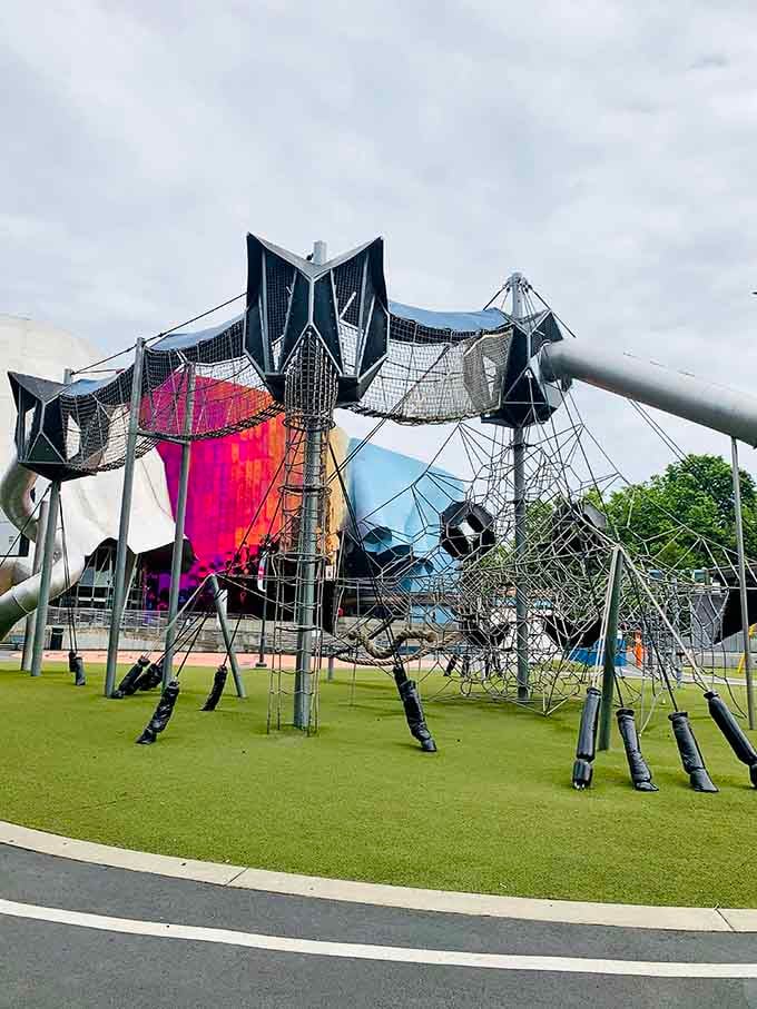 This netted obstacle course turns children into determined little ninjas training for their next big adventure.