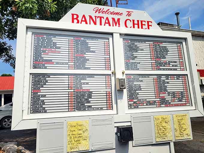 The menu board outside is refreshingly analog, requiring actual human effort to update each day's specials.
