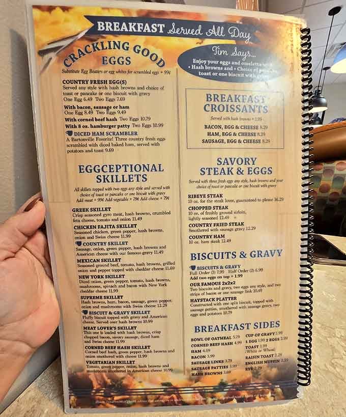 This menu reads like a love letter to breakfast, and yes, it's served all day long.