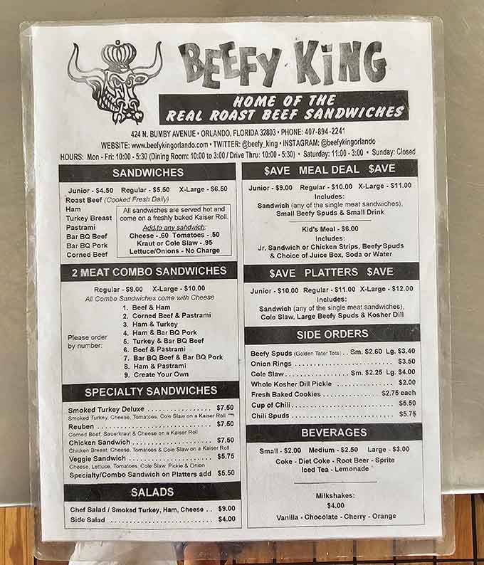 This menu proves you don't need fifty pages of options when you've perfected the art of roast beef.