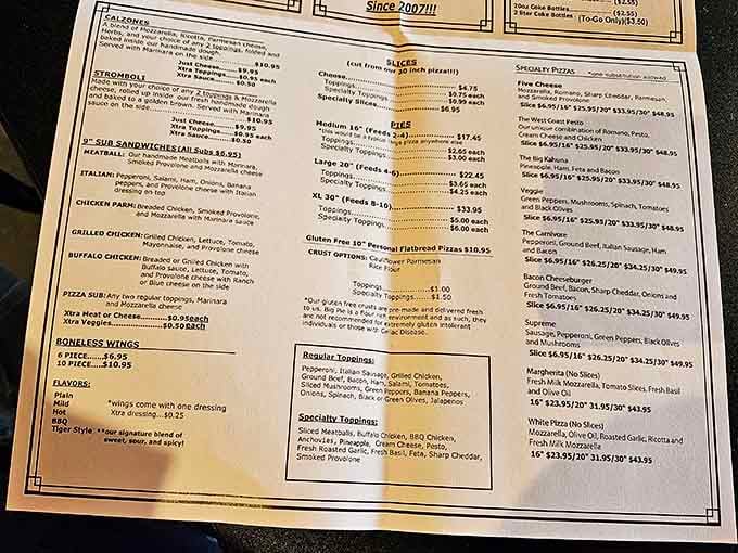 This menu reads like a choose-your-own-adventure novel, except every ending involves you loosening your belt and smiling.