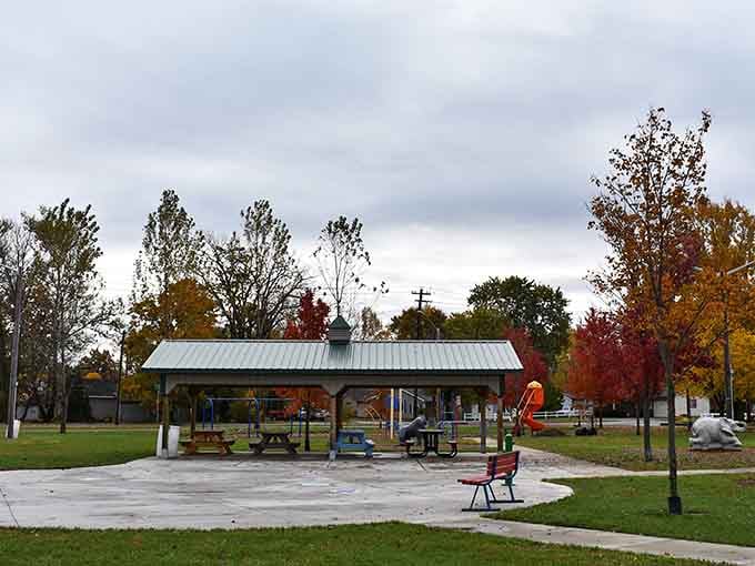 Roush Park's pavilion: where community gatherings happen and nobody complains about the venue rental fee.