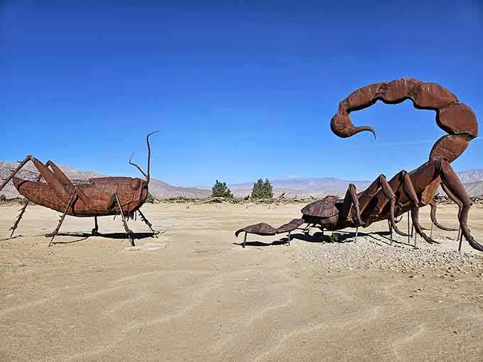 When giant metal insects have a standoff in the desert, you stop the car and appreciate the artistry.
