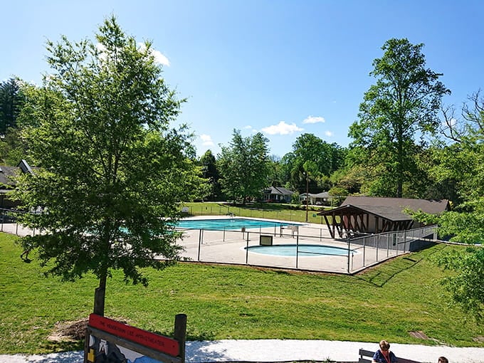 Franklin Park's pool sits ready for summer visitors who appreciate their swimming holes with mountain views and proper chlorination.