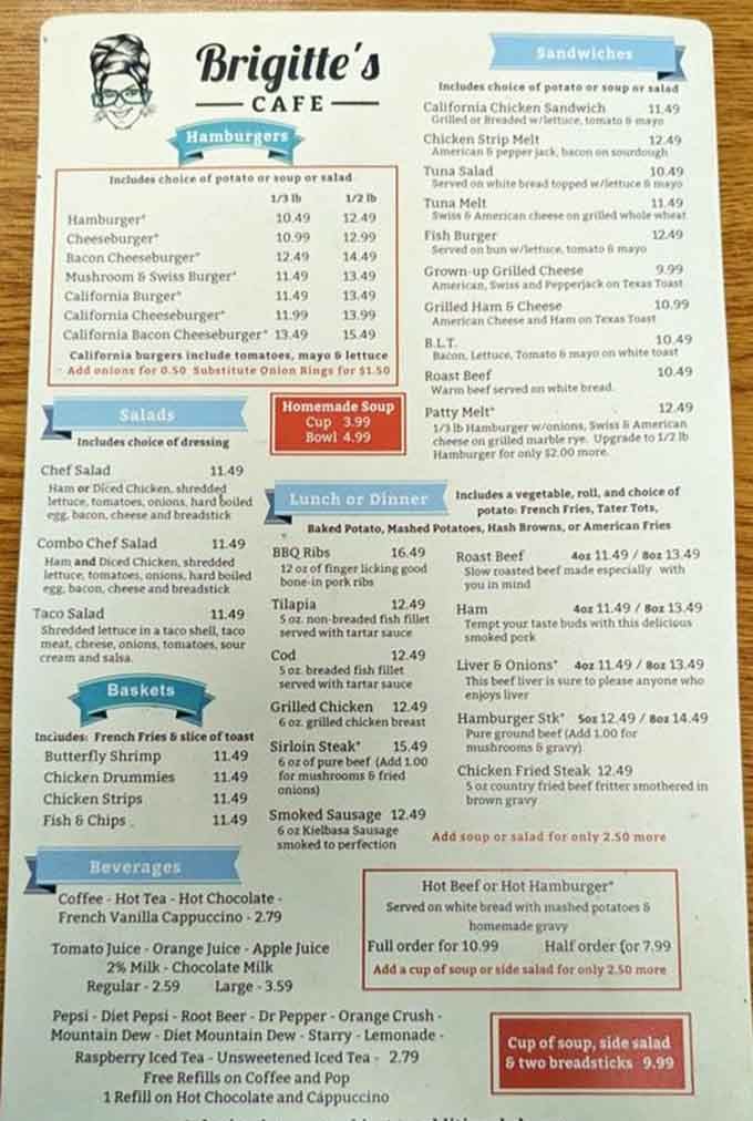 This menu is your passport to breakfast happiness at any hour, plus burgers, sandwiches, and comfort food galore.