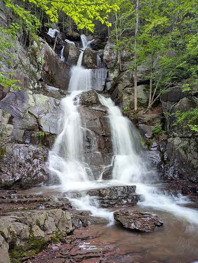Buttermilk Falls cascades down like nature's champagne toast. Water and gravity performing their timeless dance while the forest applauds with rustling leaves.