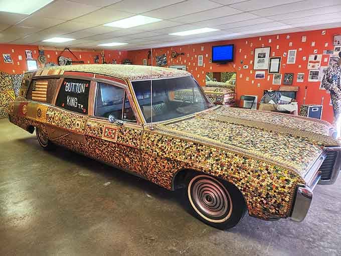 This button-covered hearse proves that dedication to a vision knows absolutely no bounds or common sense.