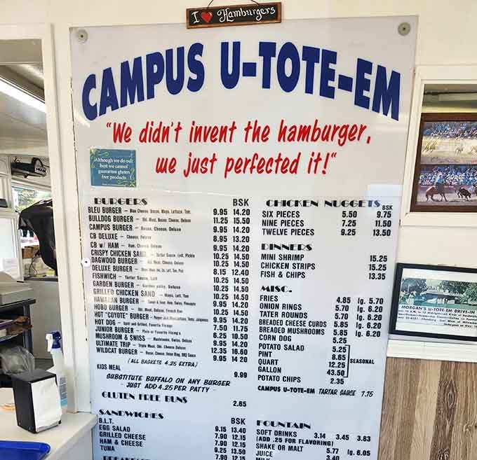 "We didn't invent the hamburger, we just perfected it!" reads the menu, and honestly, that's the kind of confidence we need.