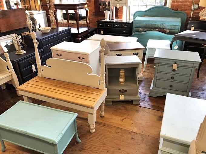 Refinished furniture in soft pastels waiting to transform your bedroom into a cottage dream you didn't know you needed.