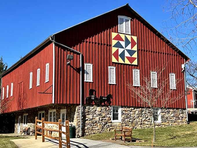 That barn quilt isn't just decoration; it's agricultural folk art that makes modern Pinterest boards look amateur.