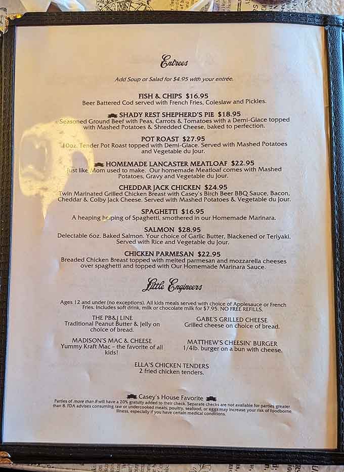 The menu reads like your grandmother's greatest hits, if she happened to cook in a train car.