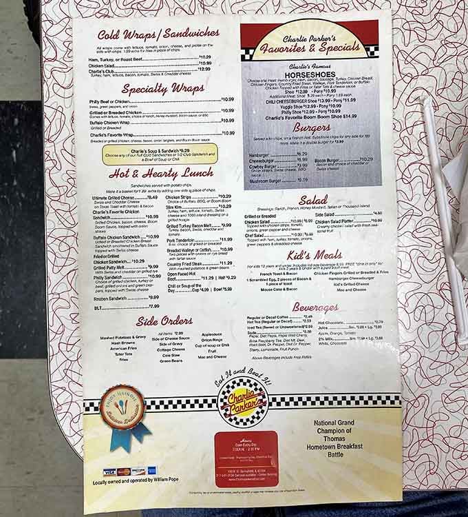 This menu reads like a love letter to comfort food, with portions that redefine what "generous" actually means.