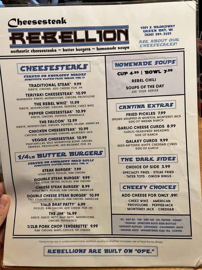 The menu speaks both languages fluently: authentic Philly and fluent Star Wars, proving puns make everything taste better.