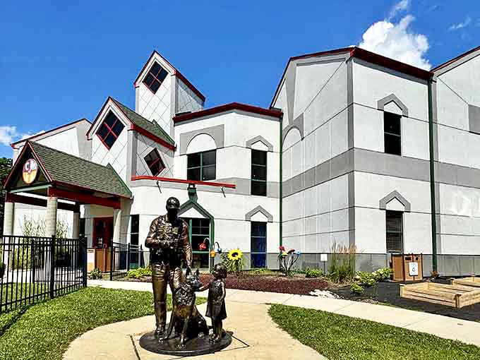 The Children's Museum of Illinois stands as a monument to the radical notion that learning should actually be fun. The statue outside honors childhood curiosity.
