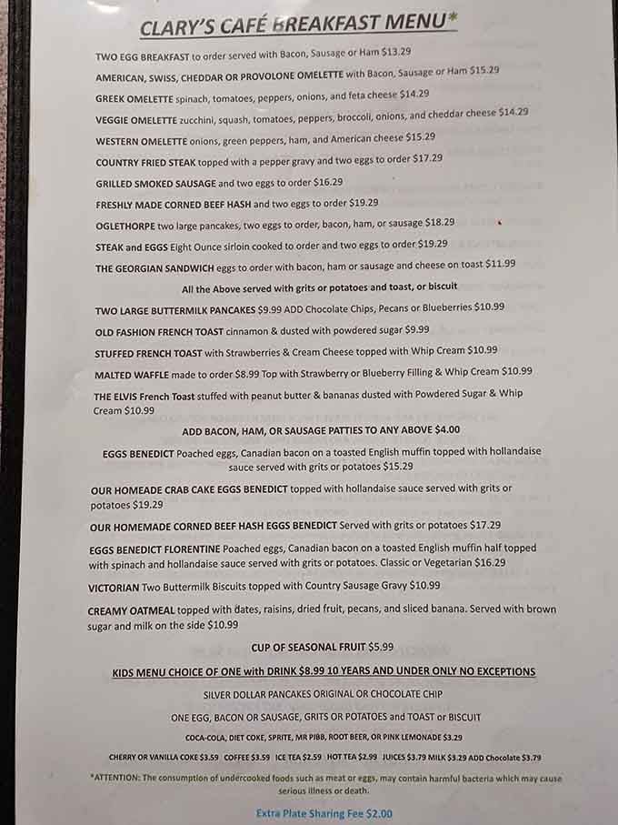 This menu reads like a greatest hits album of American breakfast, with Southern charm in every line.