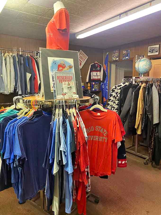 When college sweatshirts and vintage tees hang together, it's like a reunion of every era you wish you'd saved your wardrobe from.