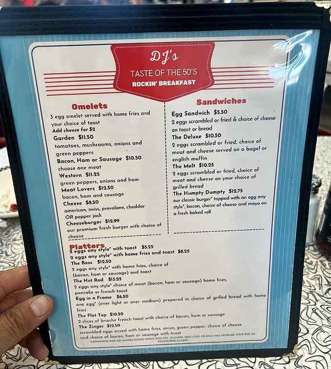 The breakfast menu reads like a greatest hits album from the golden age of American diners.