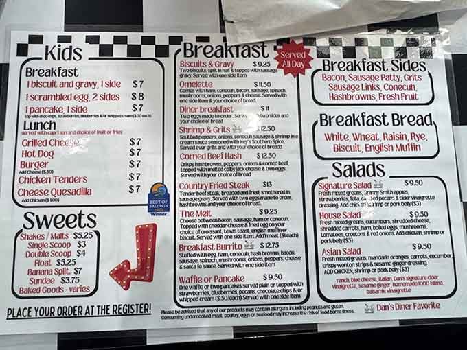 A menu where breakfast is served all day and nothing costs more than your morning coffee at those fancy places.