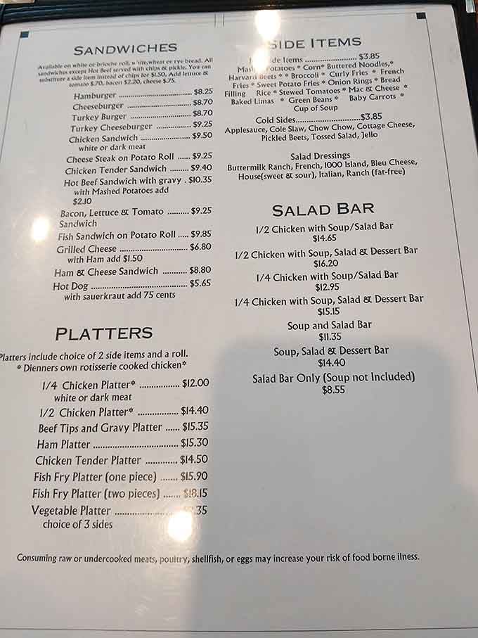 The menu reveals treasures like beef tips and fish sandwiches that'll make decision-making delightfully difficult.