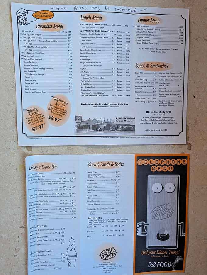 When a menu needs handwritten notes about incorrect prices, you know it's the real deal, not corporate.