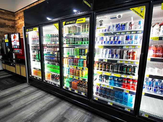 Those glass-front coolers hold more colorful beverages than a convenience store, minus the highway robbery pricing scheme.